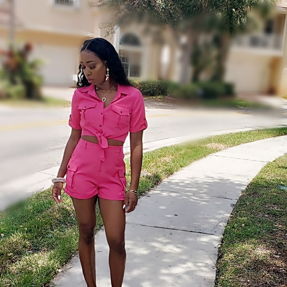 Shorts | Hot Pink Cargo Short Set | Poshmark